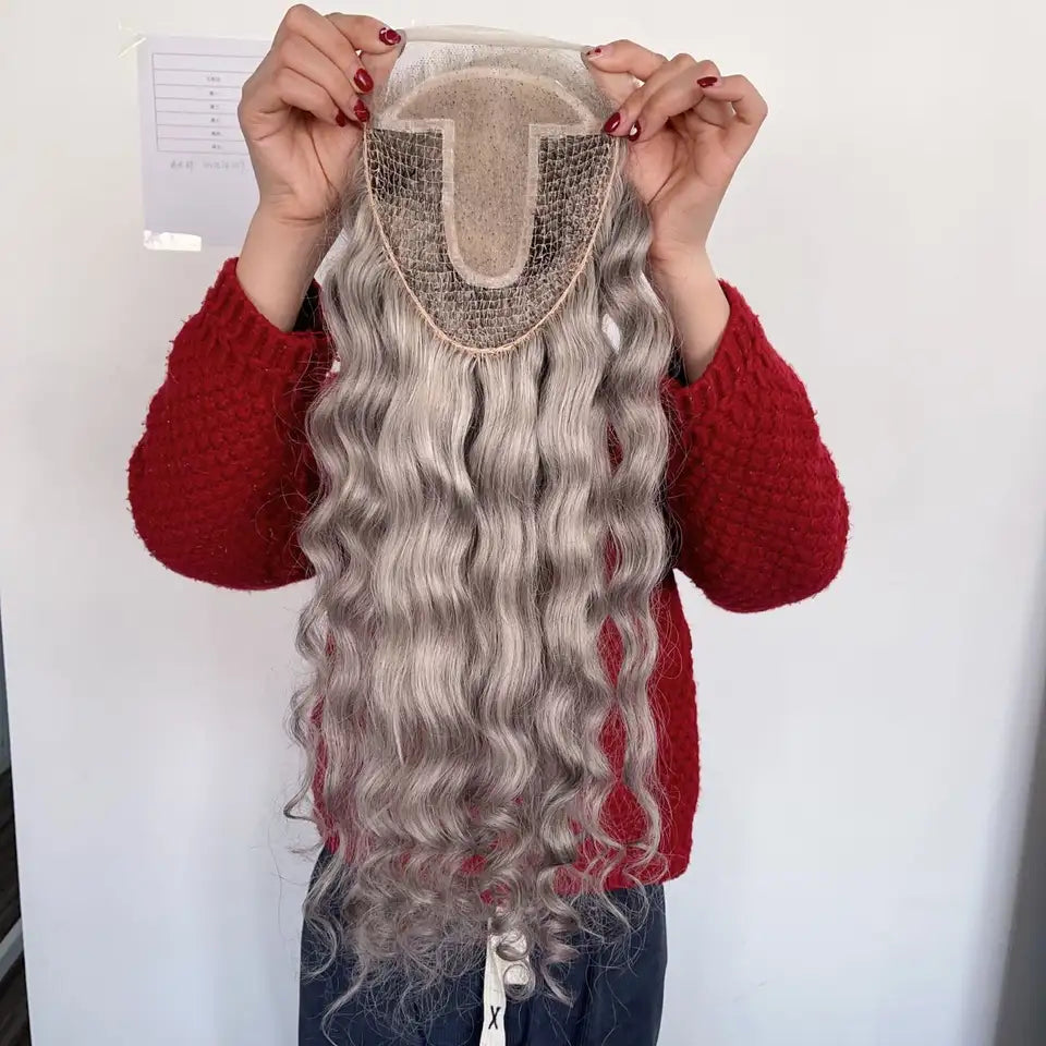 Silver Blonde 100% Brazilian Human Hair Fishnet base hair Topper ...
